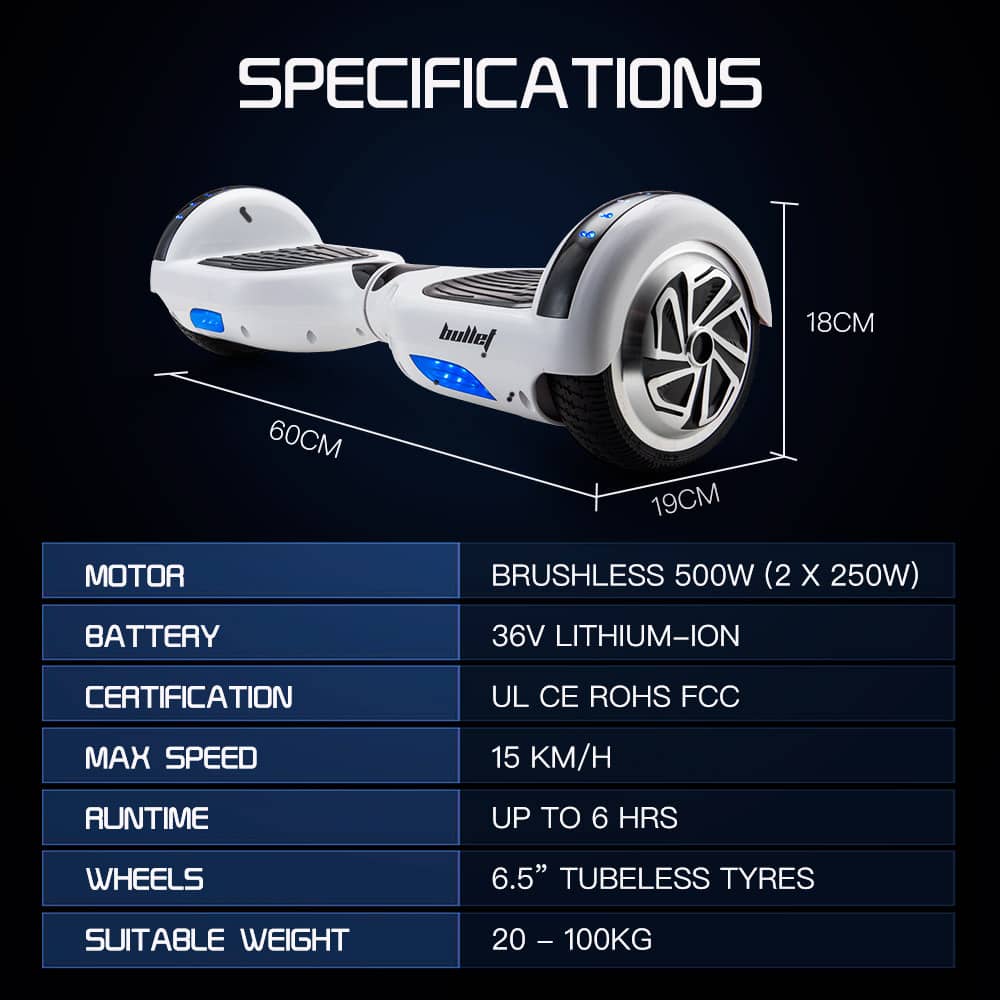 BULLET Hoverboard Electric Scooter 6.5 Inch Wheels Self Balancing Gen ...