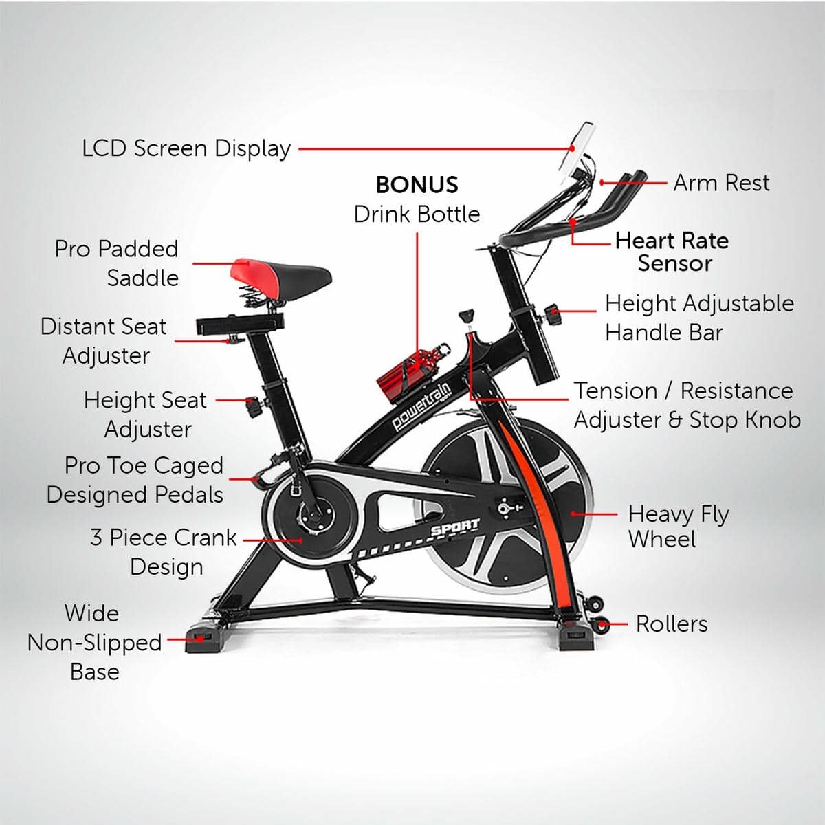 Powertrain Home Gym Flywheel Exercise Spin Bike – Black - Fitness ...