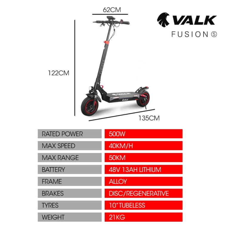 VALK Fusion 5 Electric Scooter, 500W 48V 13Ah Lithium 50km Range 40km/h ...